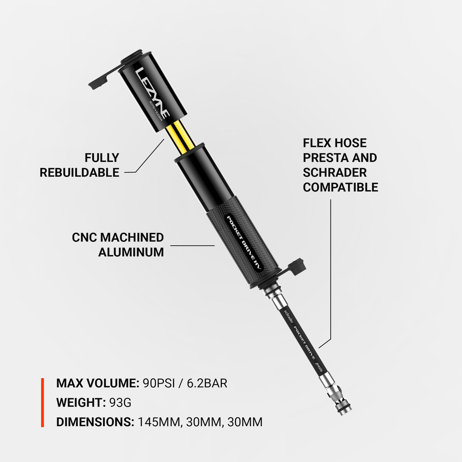 Lezyne Pocket Drive HV | Compact Mountain and Gravel Bike Hand Pump